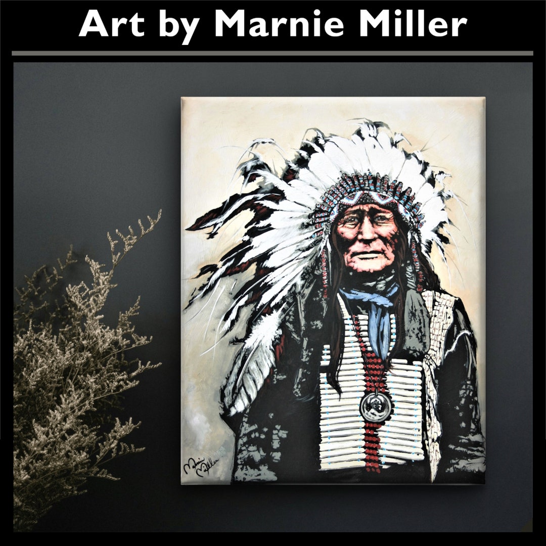 Native American Indian Chief With Feather Headdress Southwest Original ...