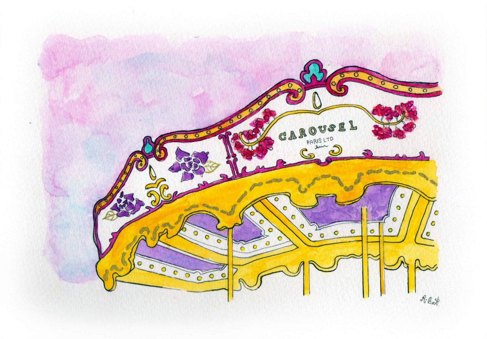 The Rose Carousel Original Art 7 x 10 en - Etsy France