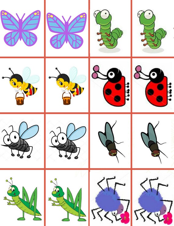 Memory Game Insectsgames For Kidsmath For Kids Etsy