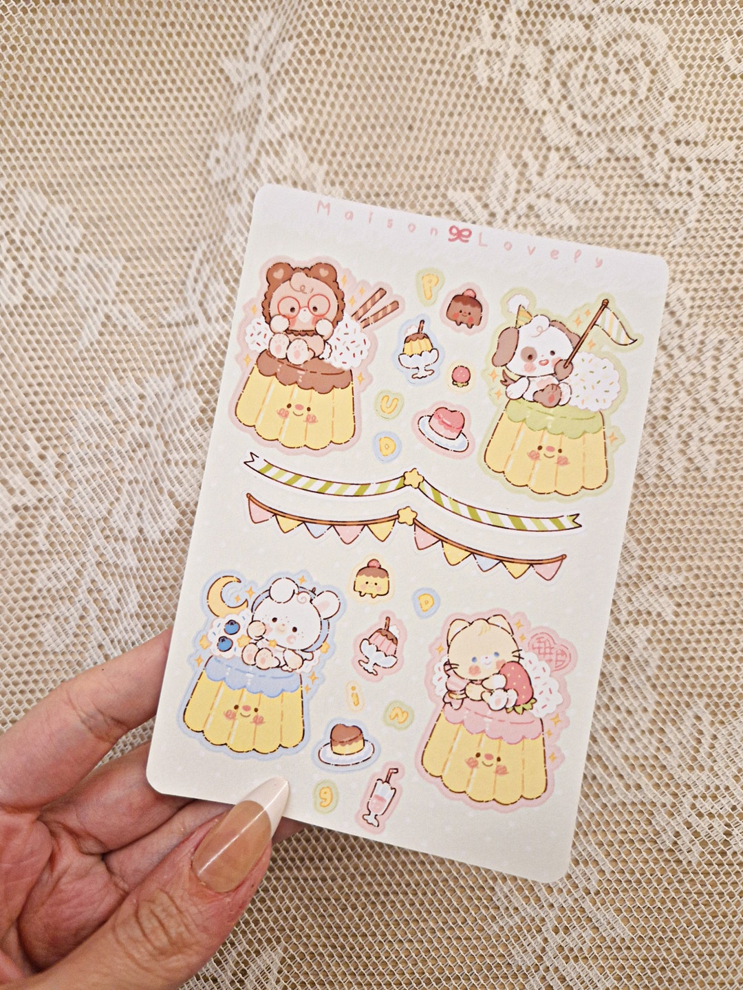 Kawaii Cute Pastel Teddy Bear Animals Colorful Pudding Stickers Sheet ...
