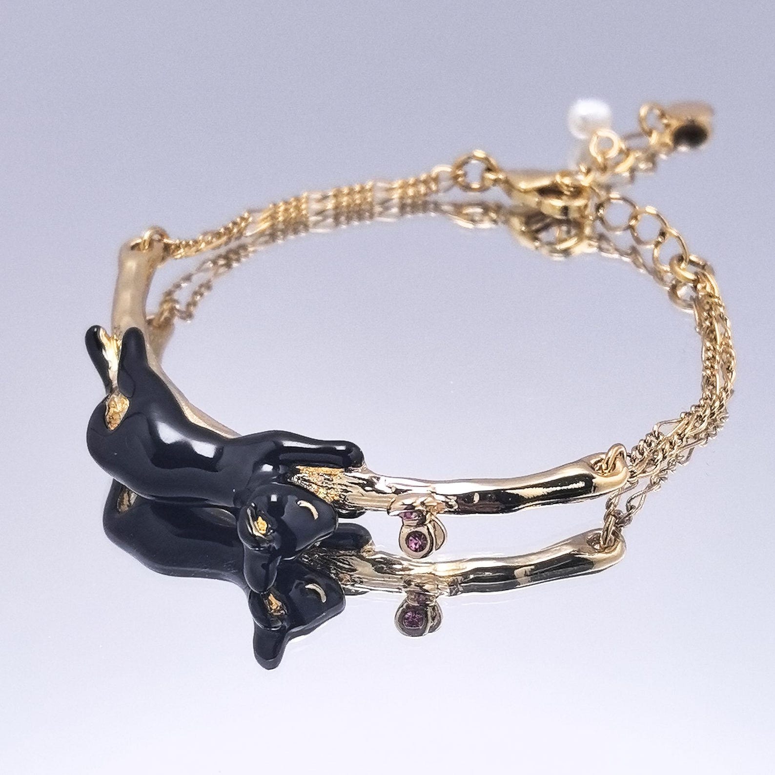 Charming Black Cat Bracelet for Women | Gold-plated Bangle Jewelry ...