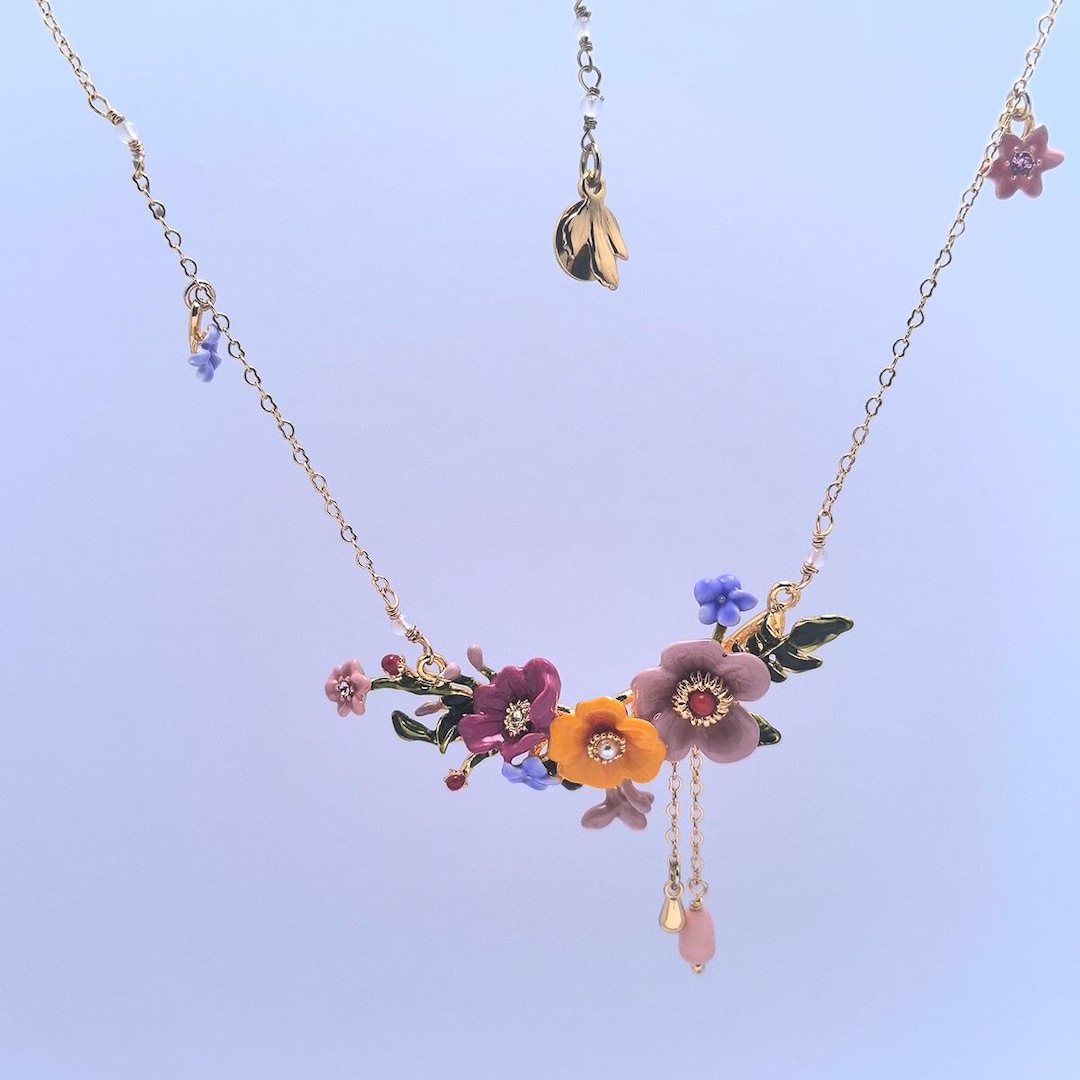 Enamel Flower Necklace | Botanical Delicate Spring Floral Choker ...