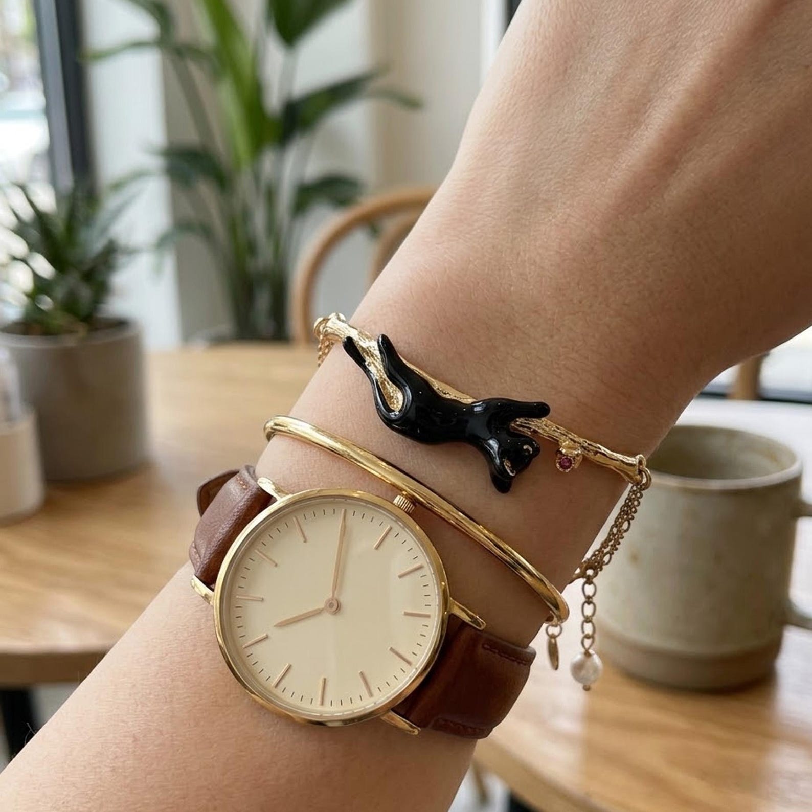 Charming Black Cat Bracelet for Women | Gold-plated Bangle Jewelry ...