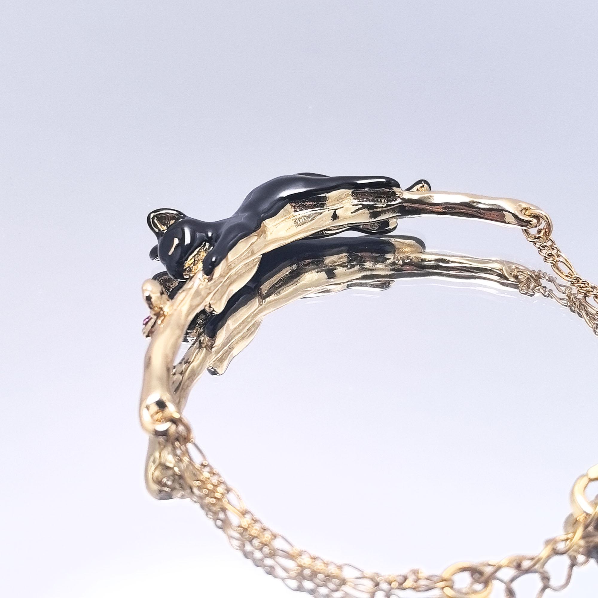 Charming Black Cat Bracelet for Women | Gold-plated Bangle Jewelry ...