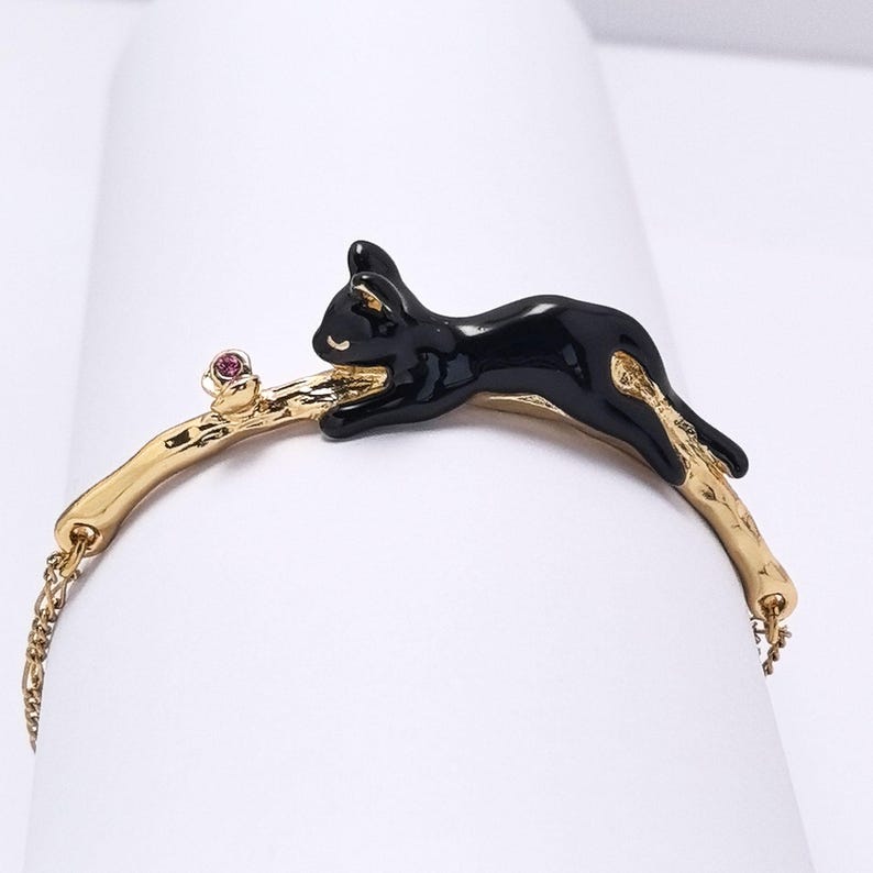 Charming Black Cat Bracelet for Women | Gold-plated Bangle Jewelry ...