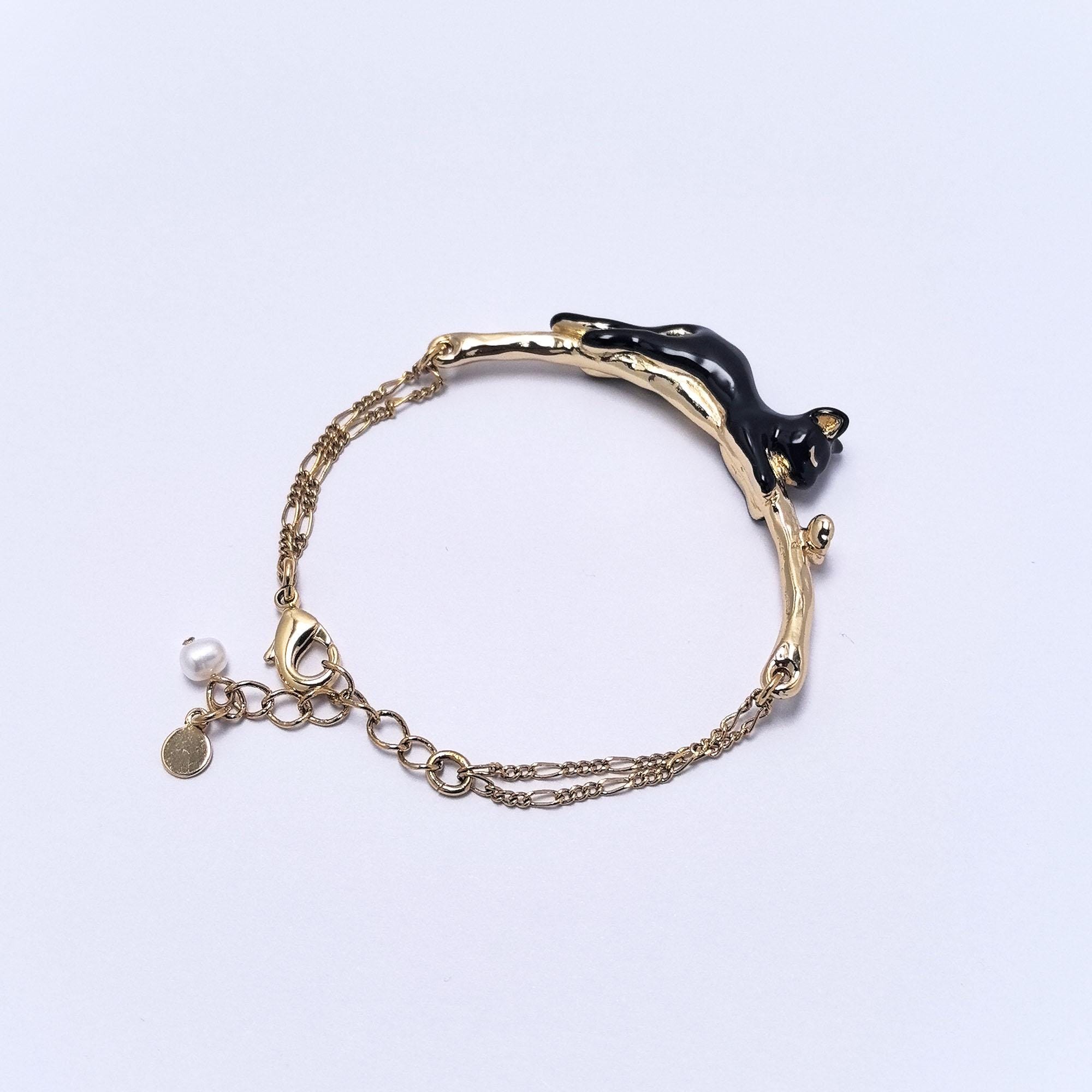 Charming Black Cat Bracelet for Women | Gold-plated Bangle Jewelry ...
