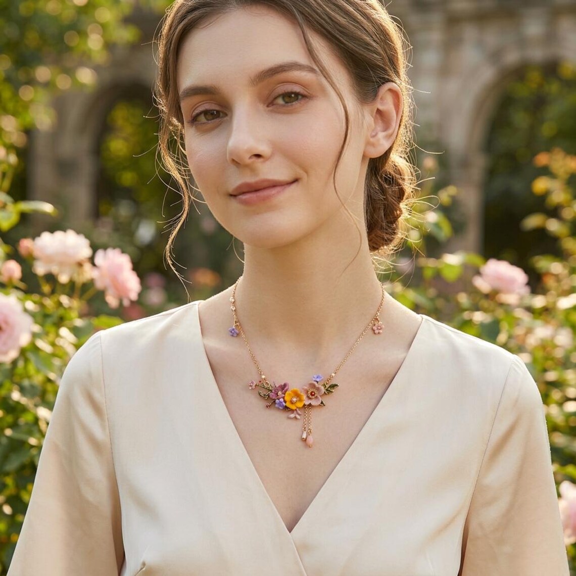 Enamel Flower Necklace | Botanical Delicate Spring Floral Choker ...