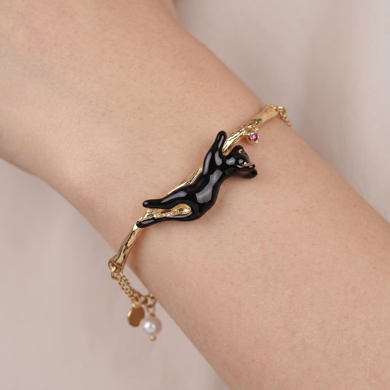 Charming Black Cat Bracelet for Women | Gold-plated Bangle Jewelry ...