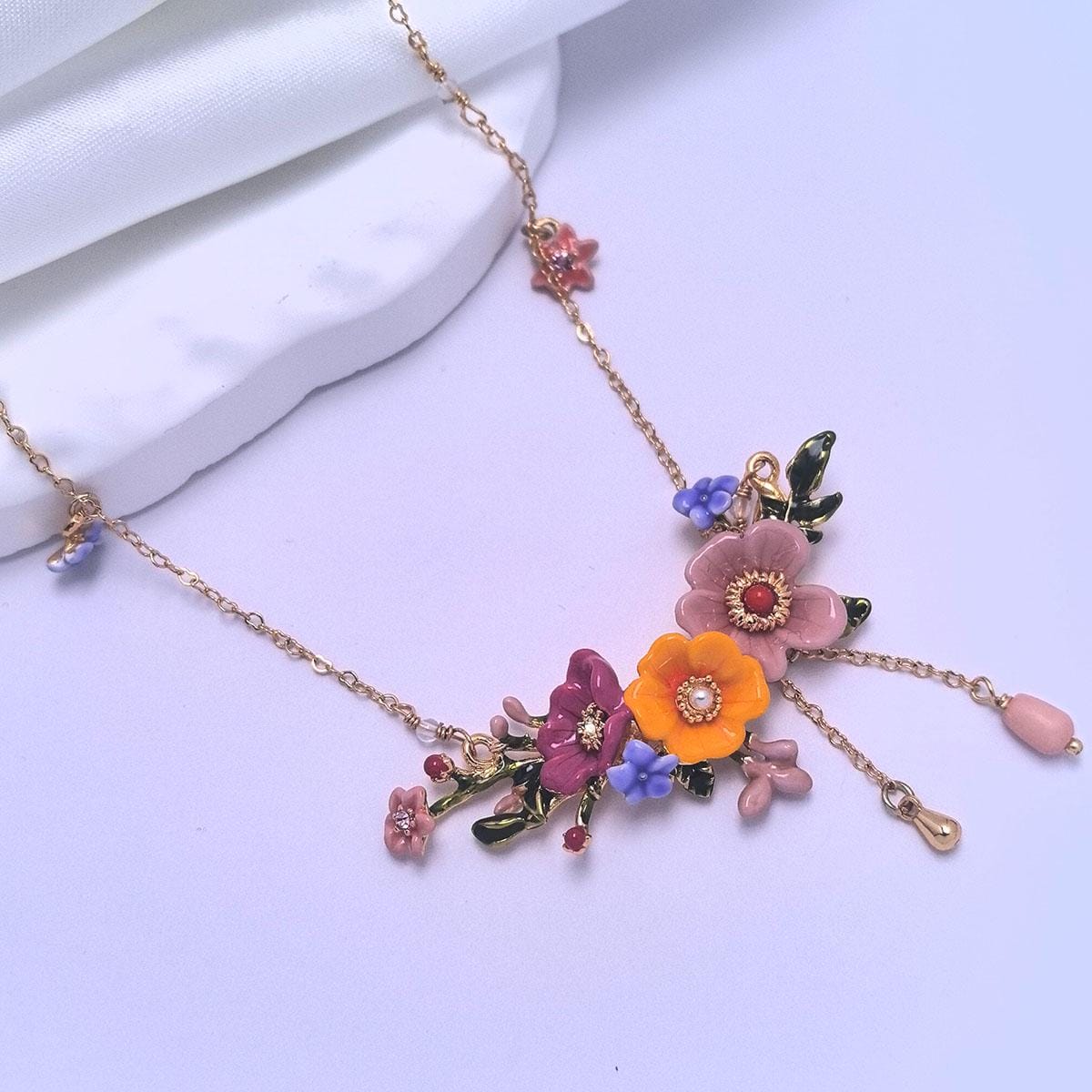 Enamel Flower Necklace | Botanical Delicate Spring Floral Choker ...