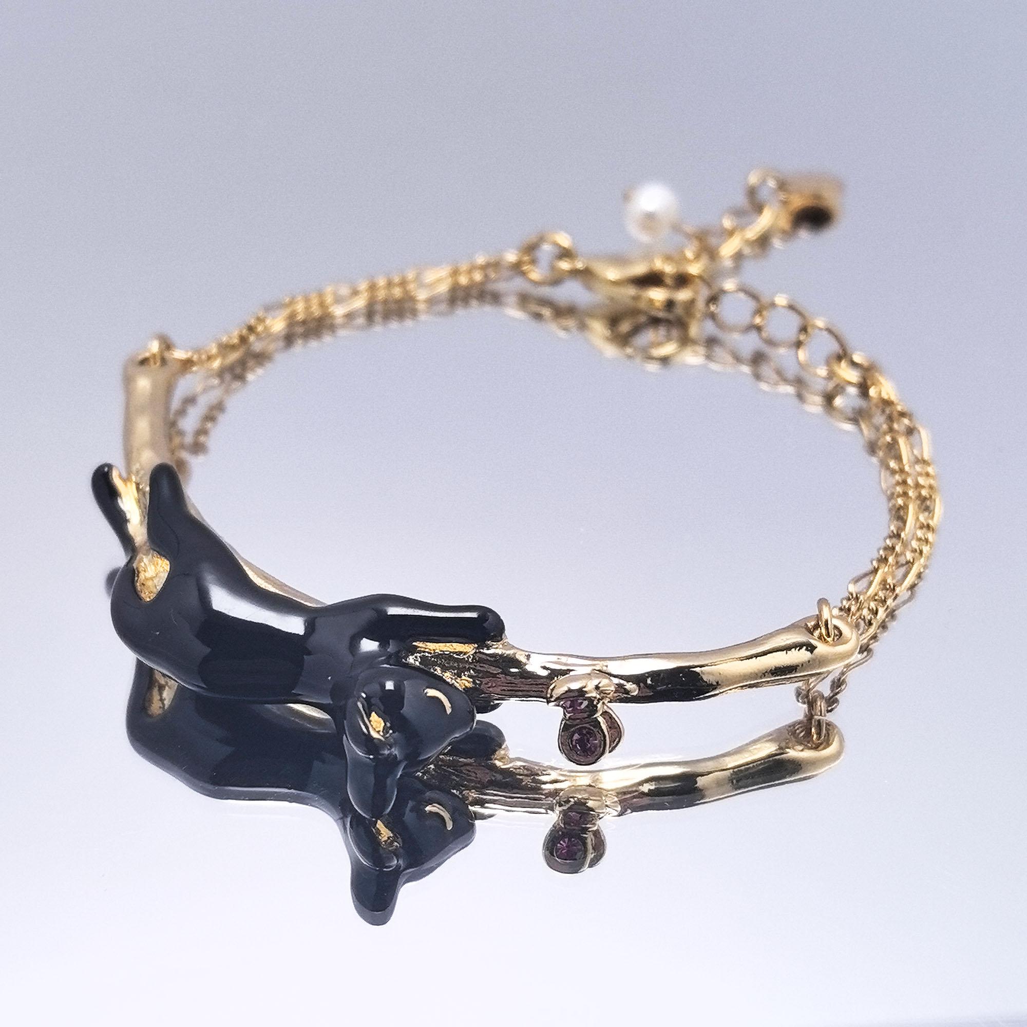Charming Black Cat Bracelet for Women | Gold-plated Bangle Jewelry ...