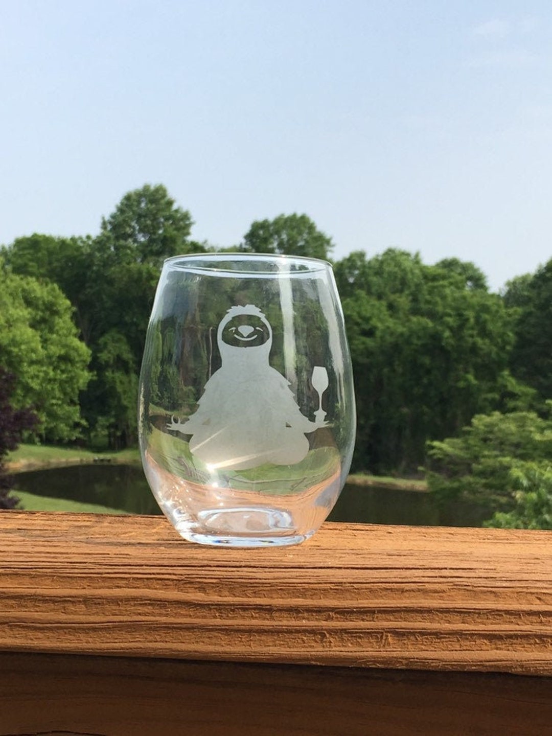 Sloth Stemless Wine Glass - Yoga Sloth Wine Glass - Namaste Sloth ...