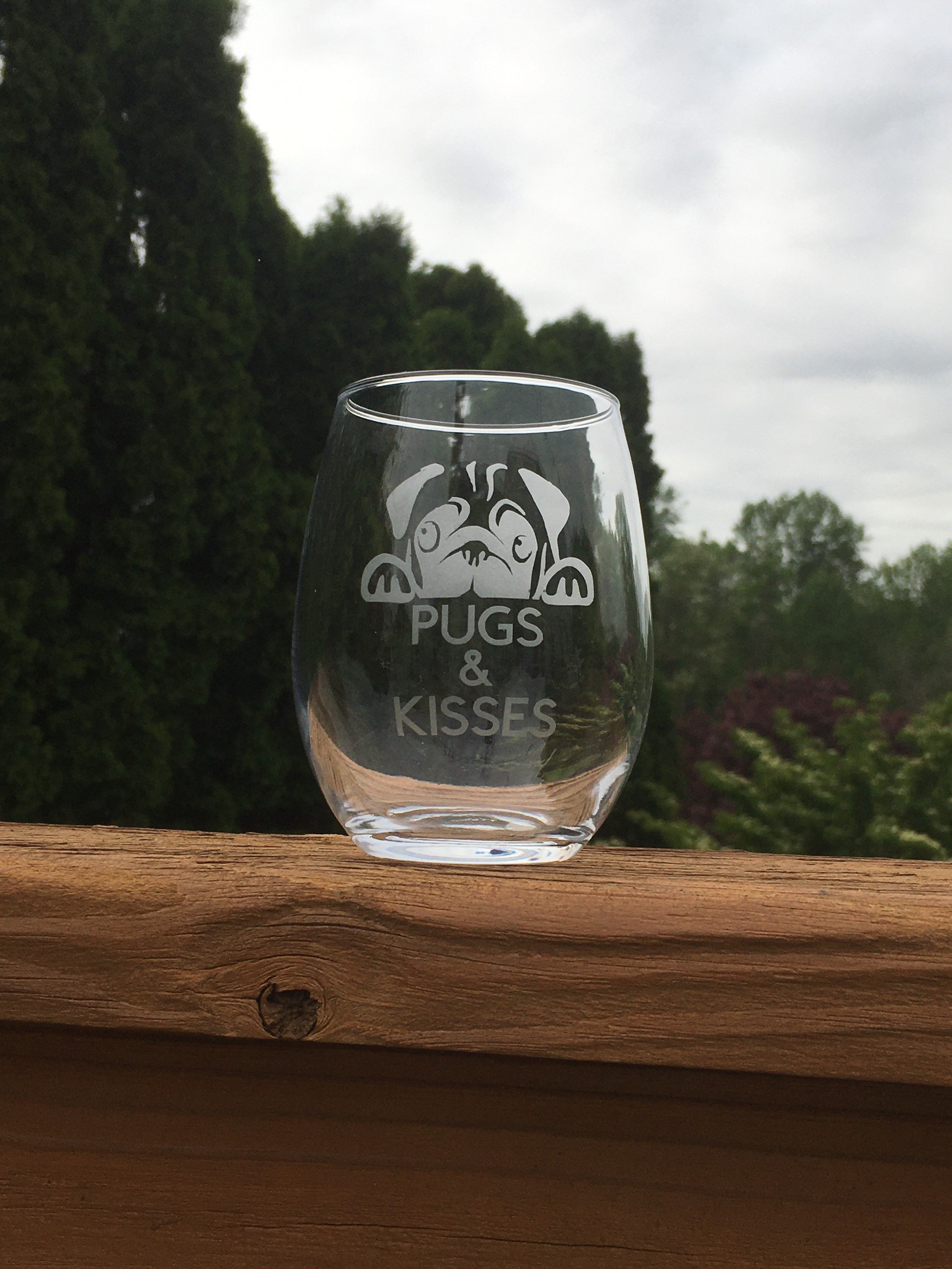 Pugs and Kisses Stemless Wine Glass Gifts for Pug Owner | Etsy