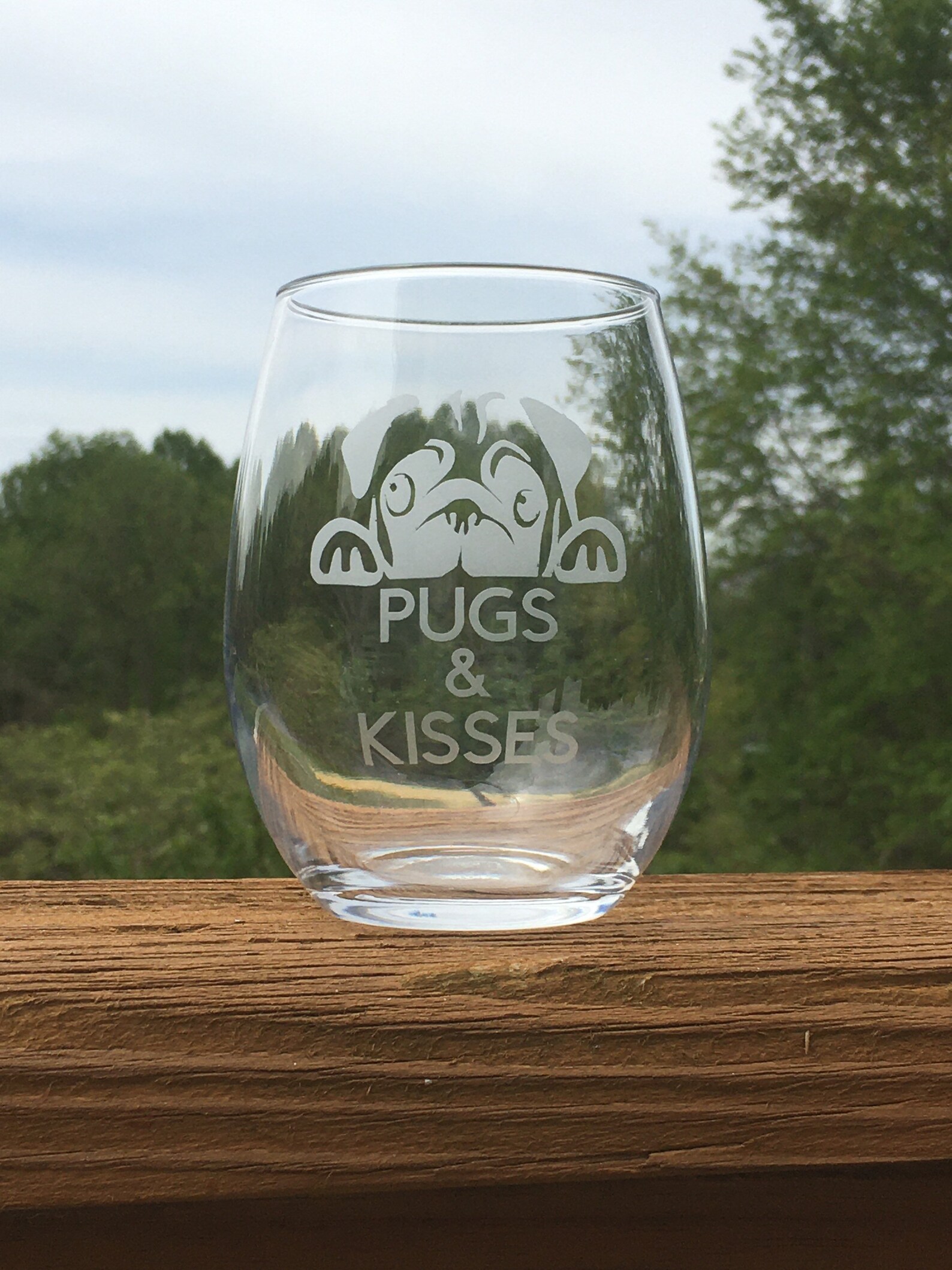 Pugs and Kisses Stemless Wine Glass Gifts for Pug Owner | Etsy