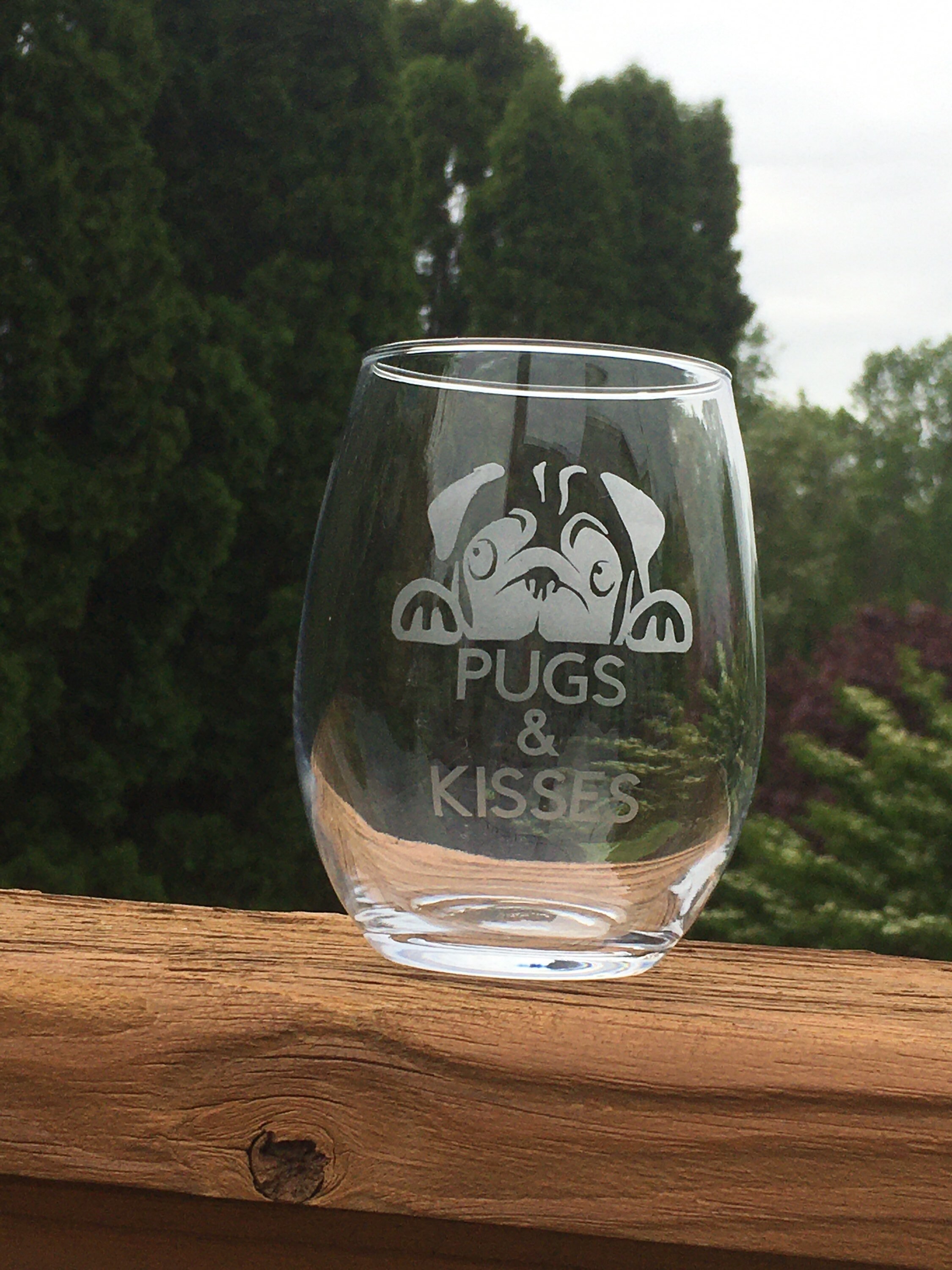 Pugs and Kisses Stemless Wine Glass Gifts for Pug Owner | Etsy