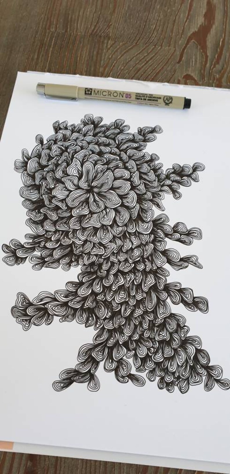 Art & Collectibles Lineart abstract art flower handmade drawing with ...