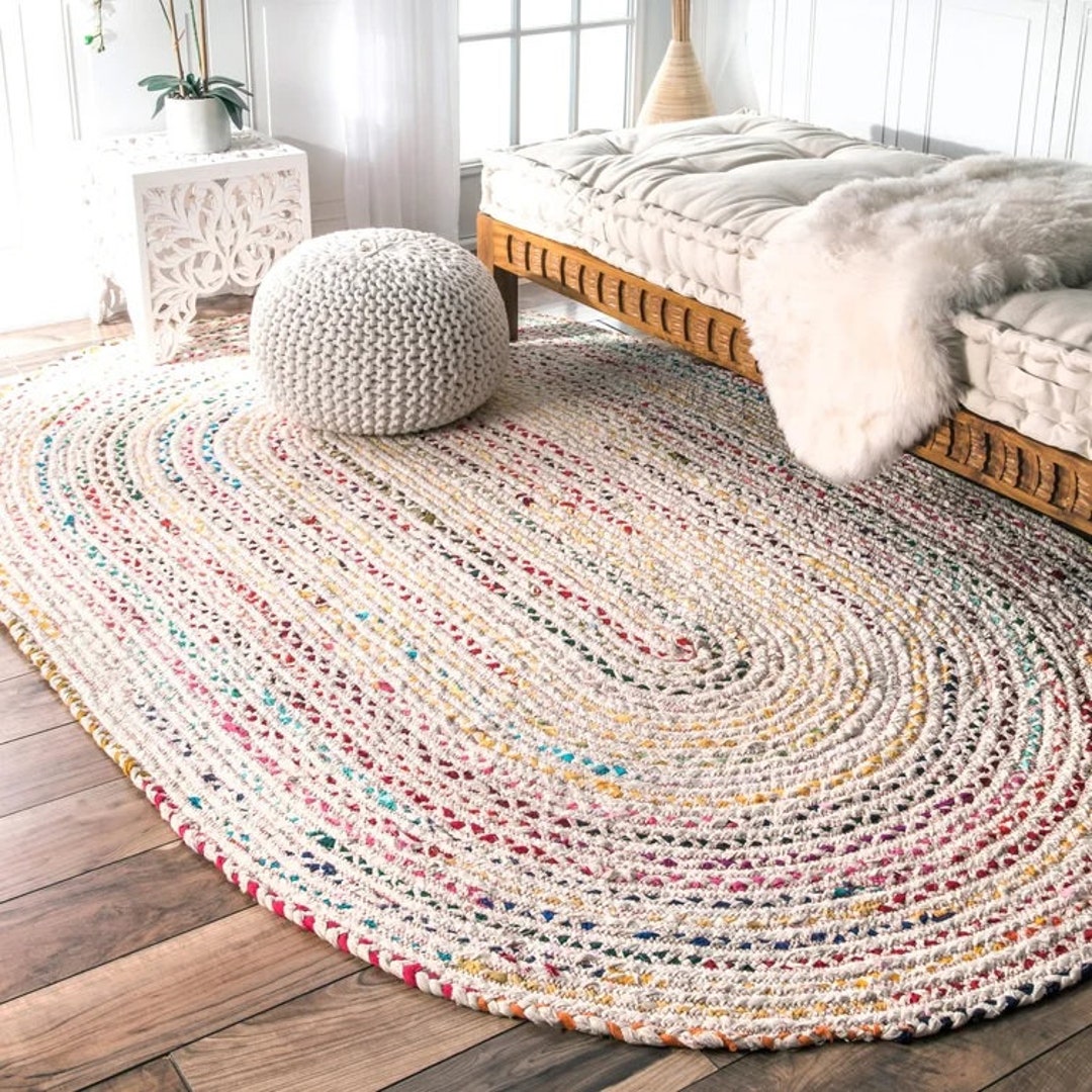 Ivory Chindi Rug Cotton Chindi Braided Rug Chindi Oval Mat Home Decor ...