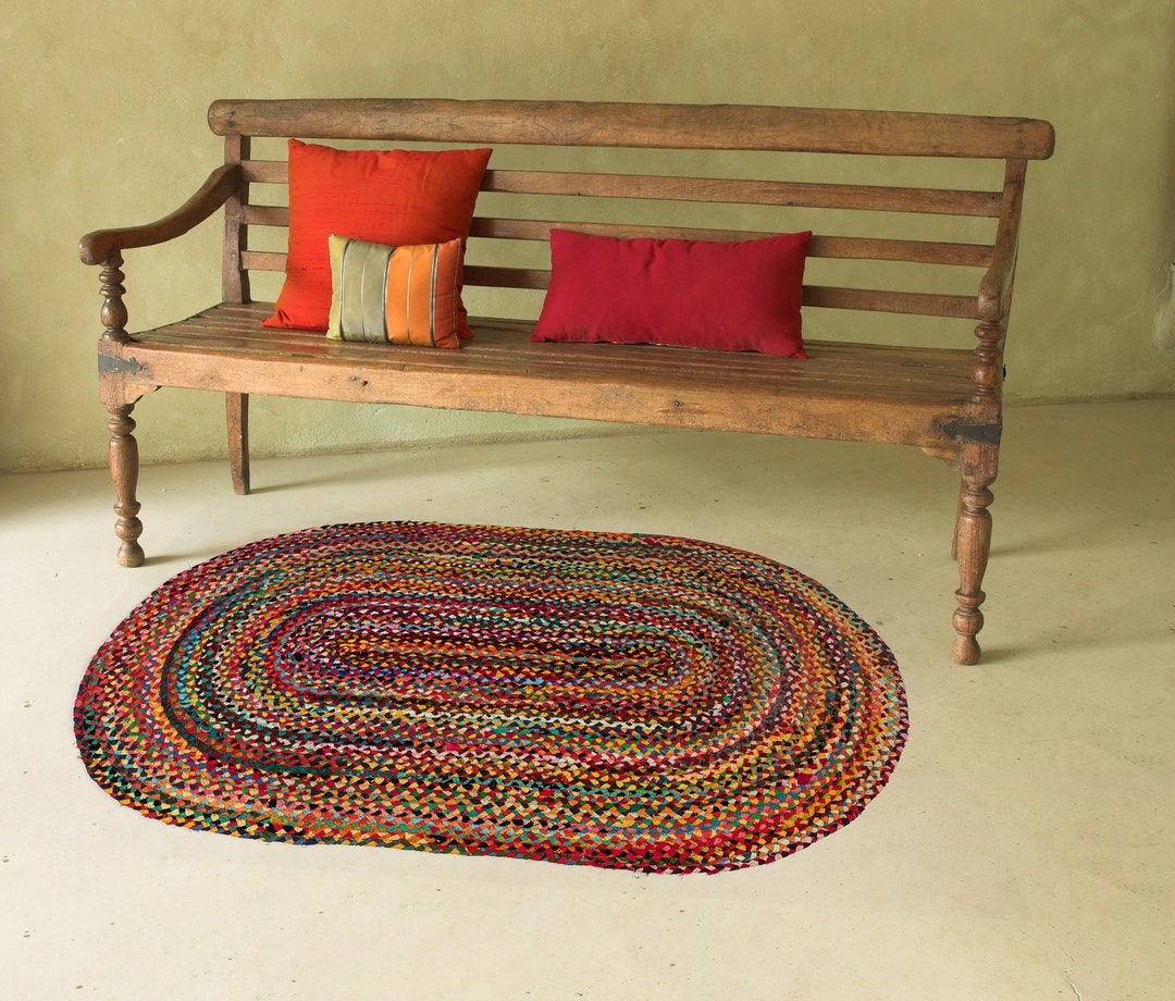 Chindi Rug Cotton Chindi Braided Rug Multi Color Chindi Oval Mat Home ...