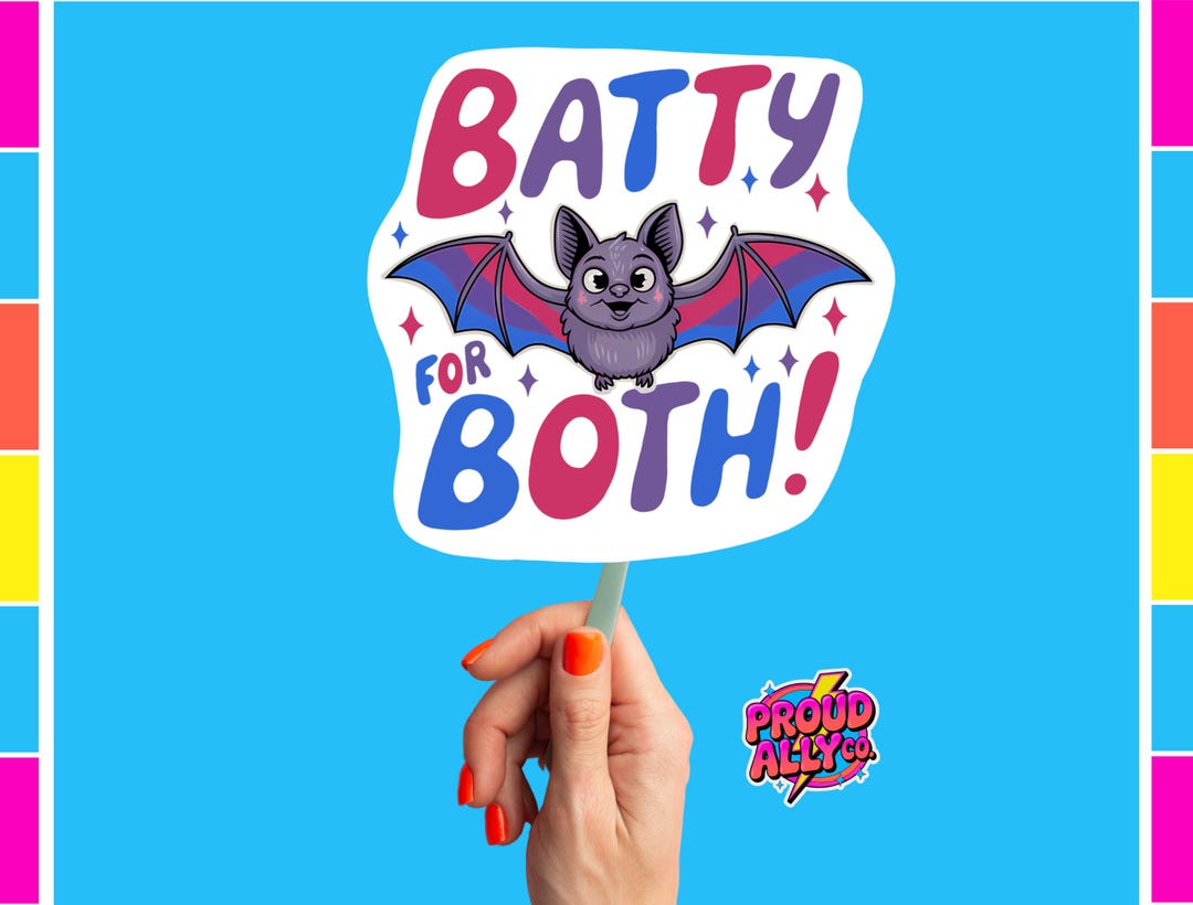 Batty for Both Sticker Cute Bisexual Pride Bat Decal Bi Visibility ...