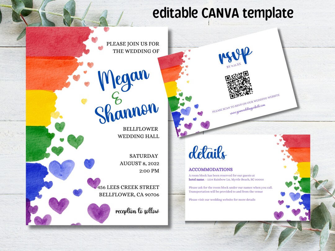 RAINBOW Wedding Invitation, Gay Wedding Invite, Same Sex Wedding Card ...