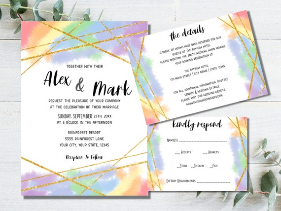 Gay Wedding Invitation Card LGBT Groom and Groom Lesbian - Etsy