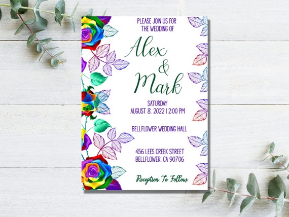 Same Sex Wedding Invitation Card Editable Gay Wedding And Etsy