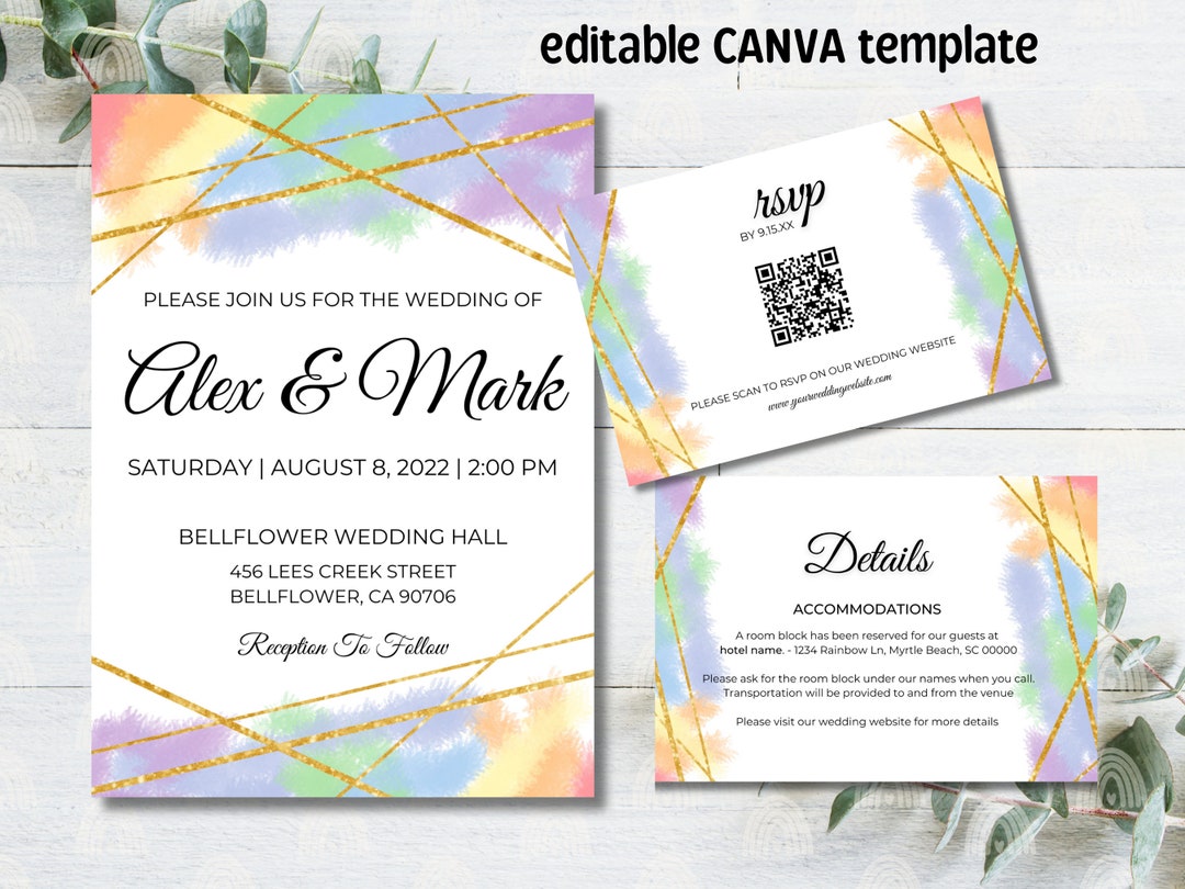 Gay Wedding Invitation Card, LGBT Groom and Groom, Lesbian Wedding ...