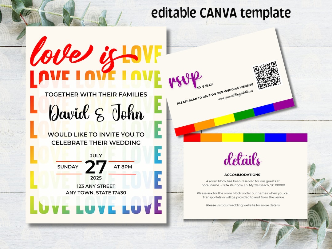 Gay Wedding Invitation Card Editable, Lesbian Wedding Invitation, Same ...