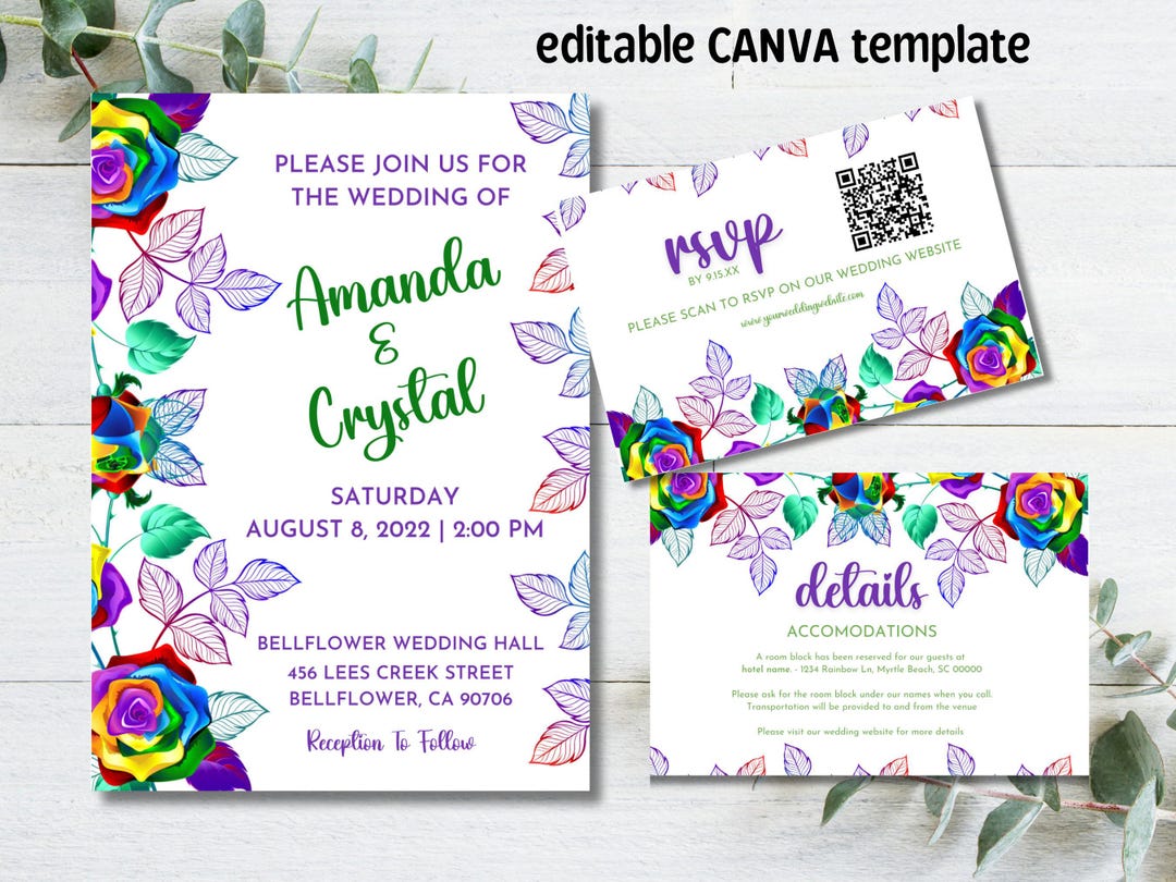 Same Sex Wedding Invitation Card Editable Gay Wedding And Lesbian