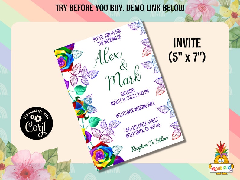 Same Sex Wedding Invitation Card Editable Gay Wedding And Etsy