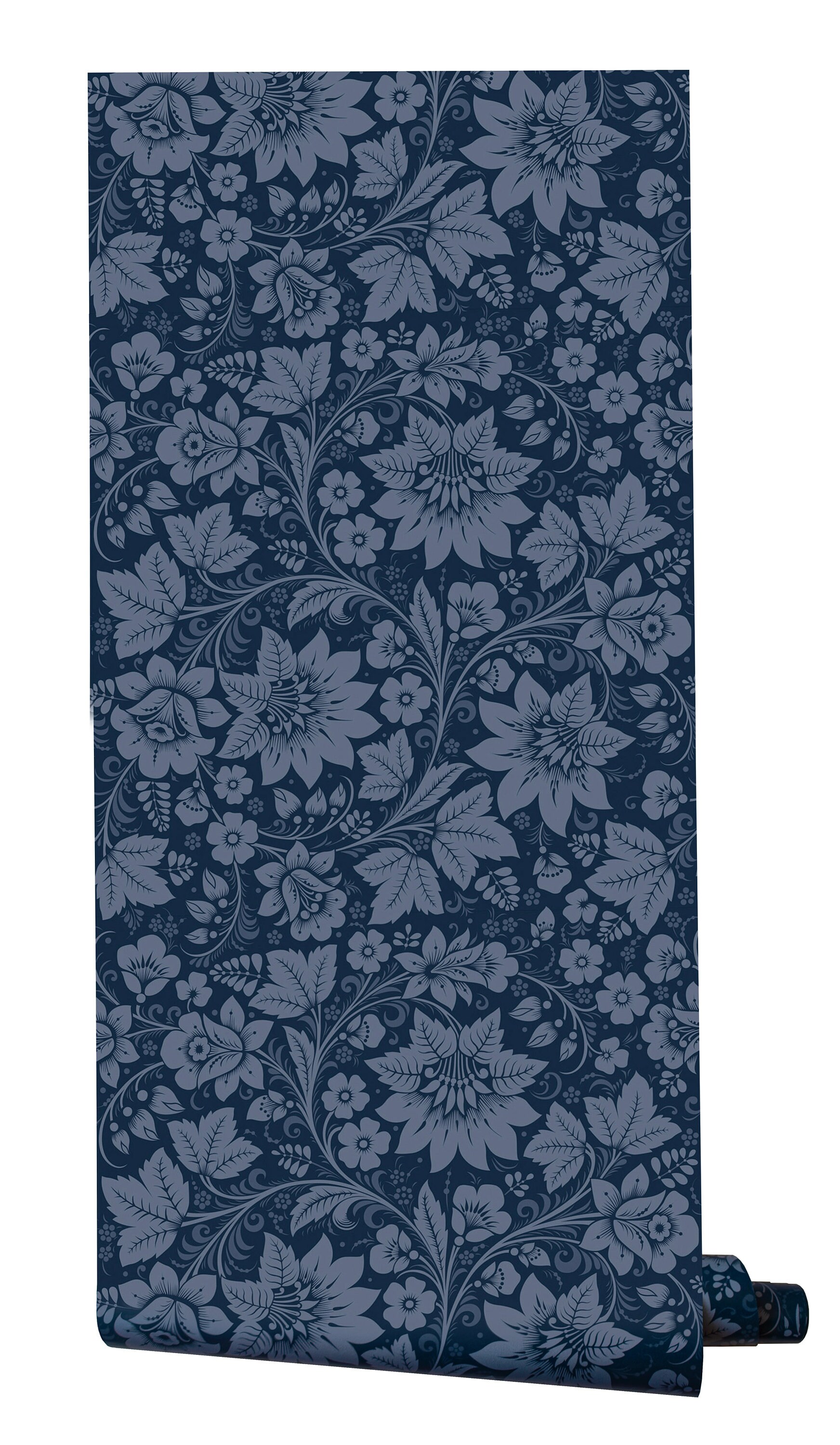 Navy Blue Floral Wallpaper Sample: Non-woven Designer Wallcovering - Etsy