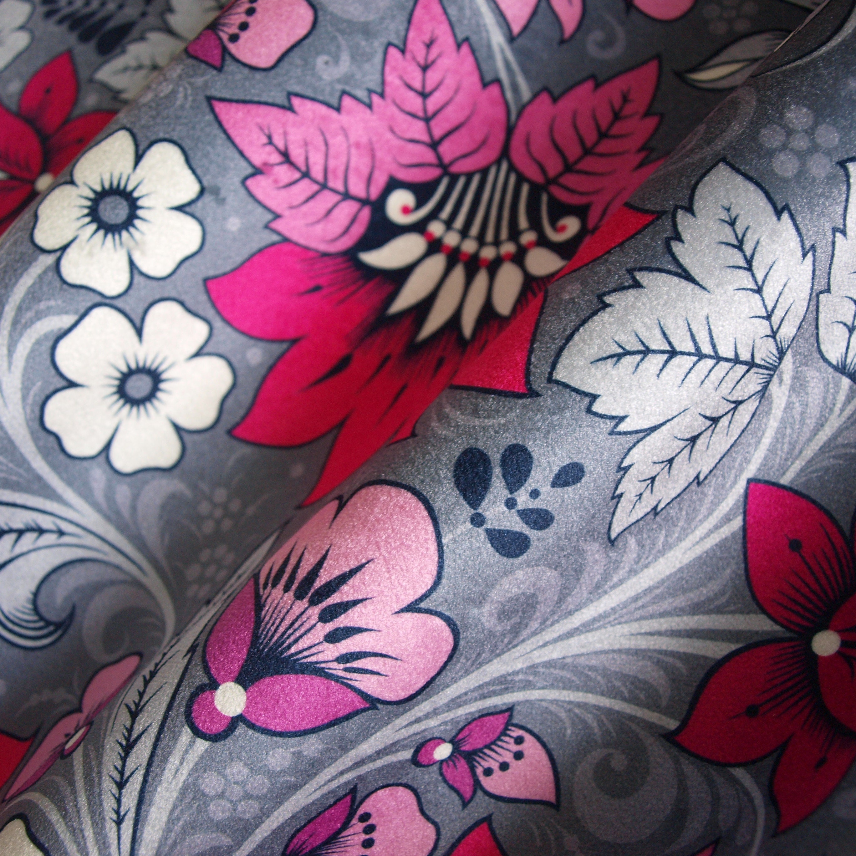 Luxury Floral Velvet Swatch Fuchsia Grey Velvet Hot Pink - Etsy