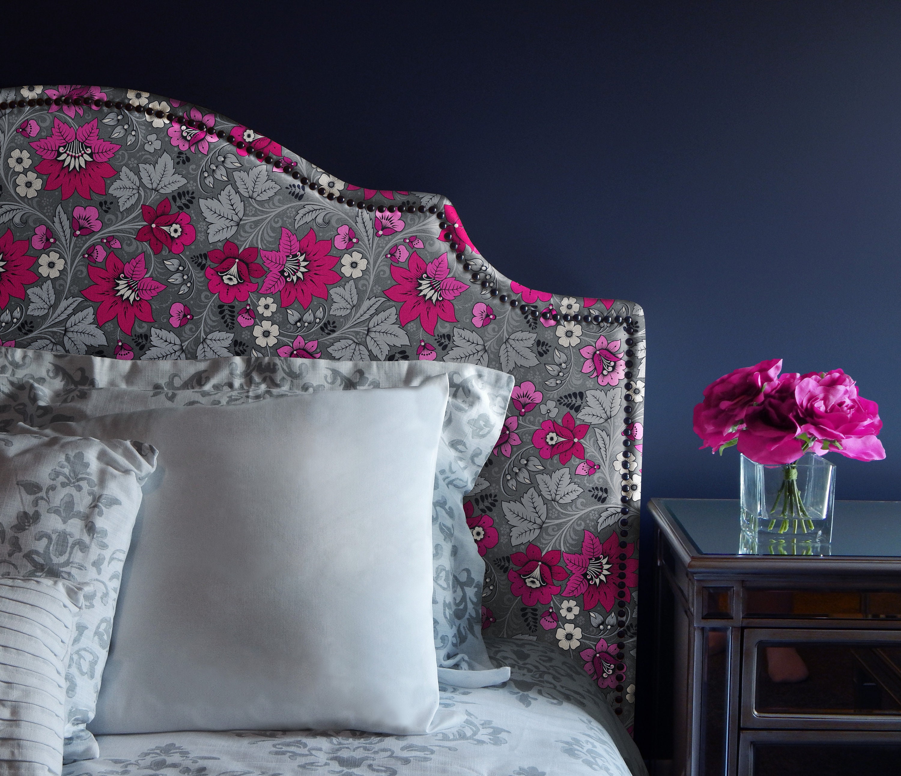 Luxury Floral Velvet Swatch Fuchsia Grey Velvet Hot Pink - Etsy