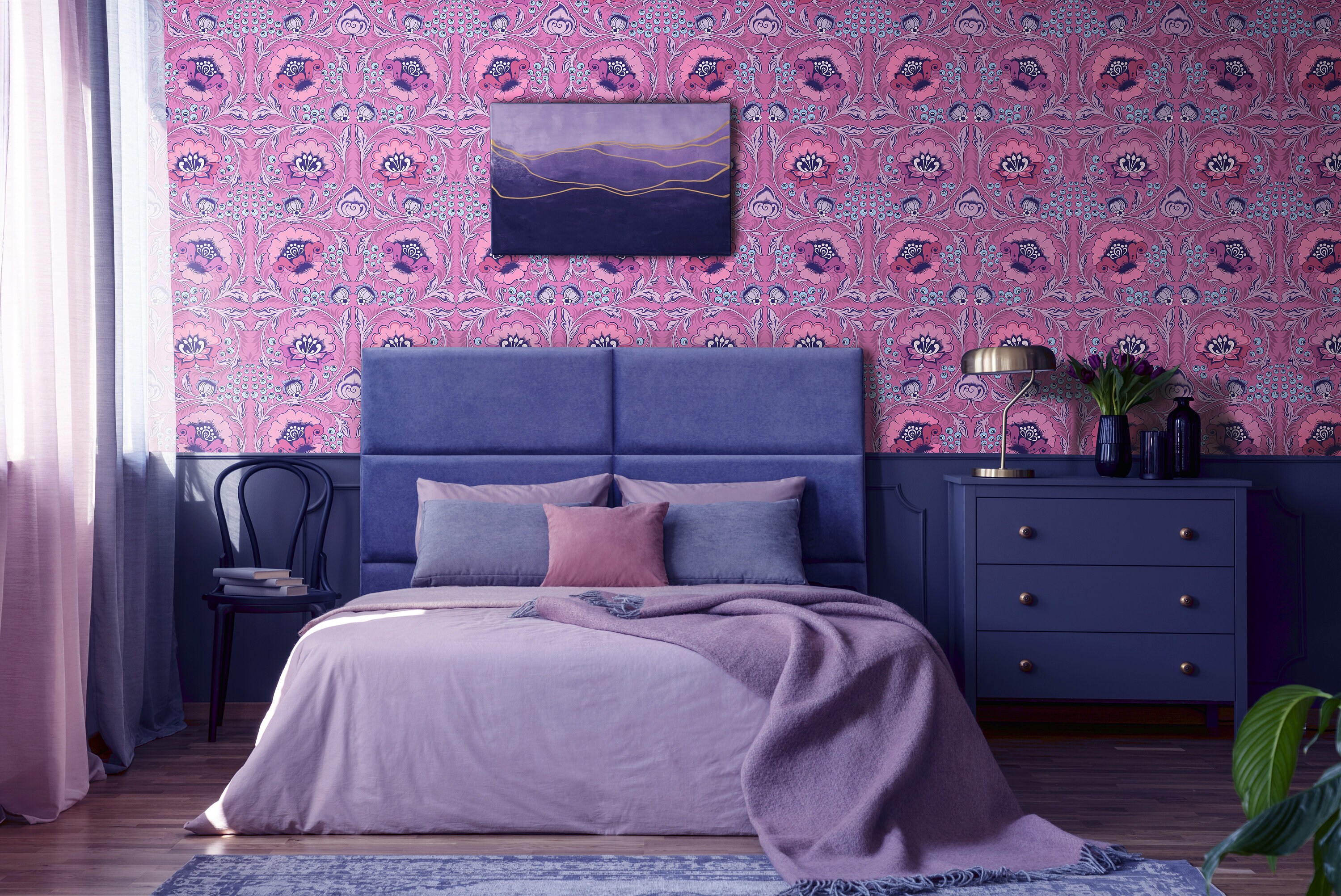 Pink Floral Wallpaper Sample: Shimmering Wallcovering - Etsy