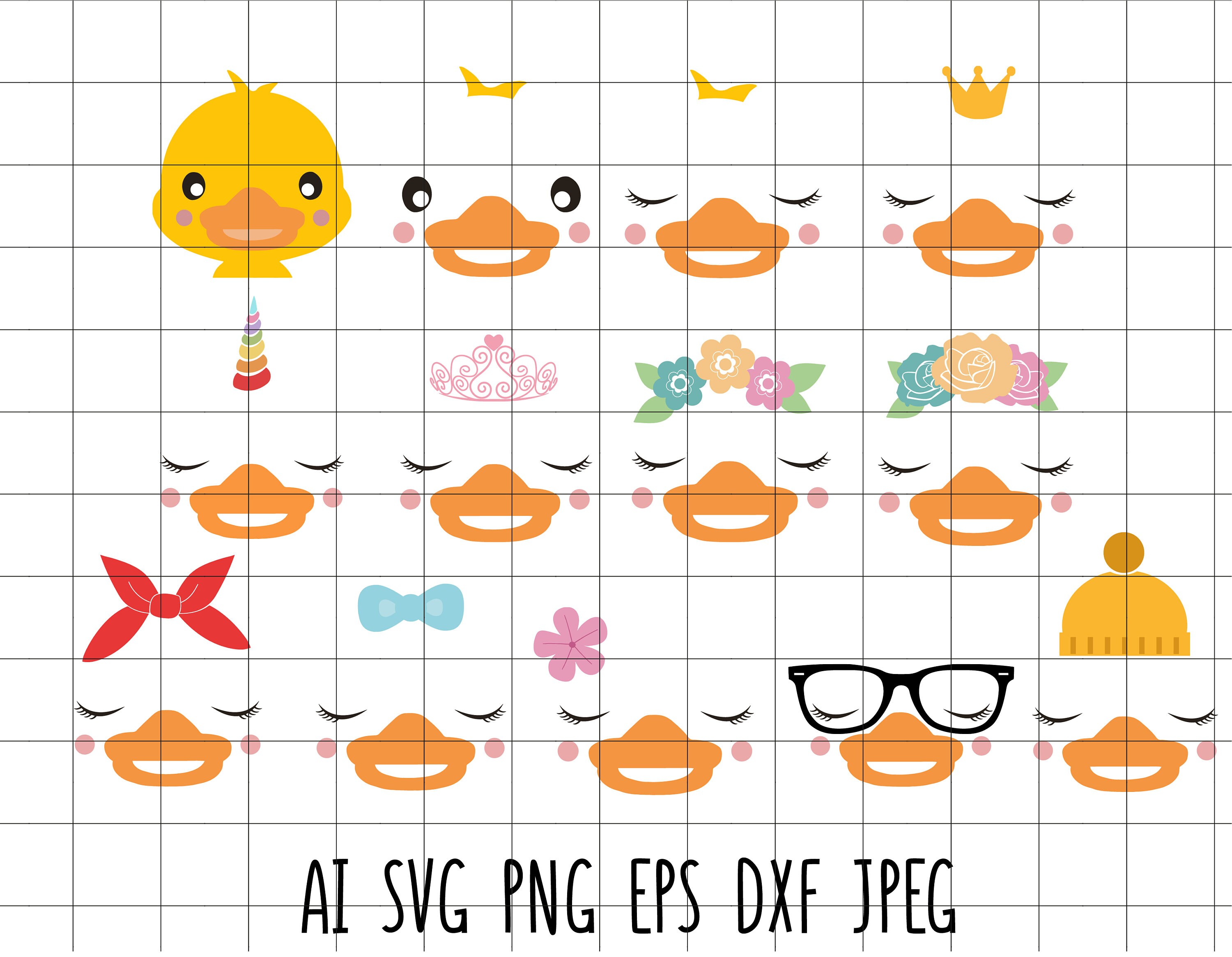 Cute Cartoon Duck Faces Farm Decor Vector Clip Art Cutting File Vinyl ...