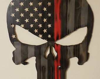 American Flag Skull - Thin Red Line Skull - Etsy