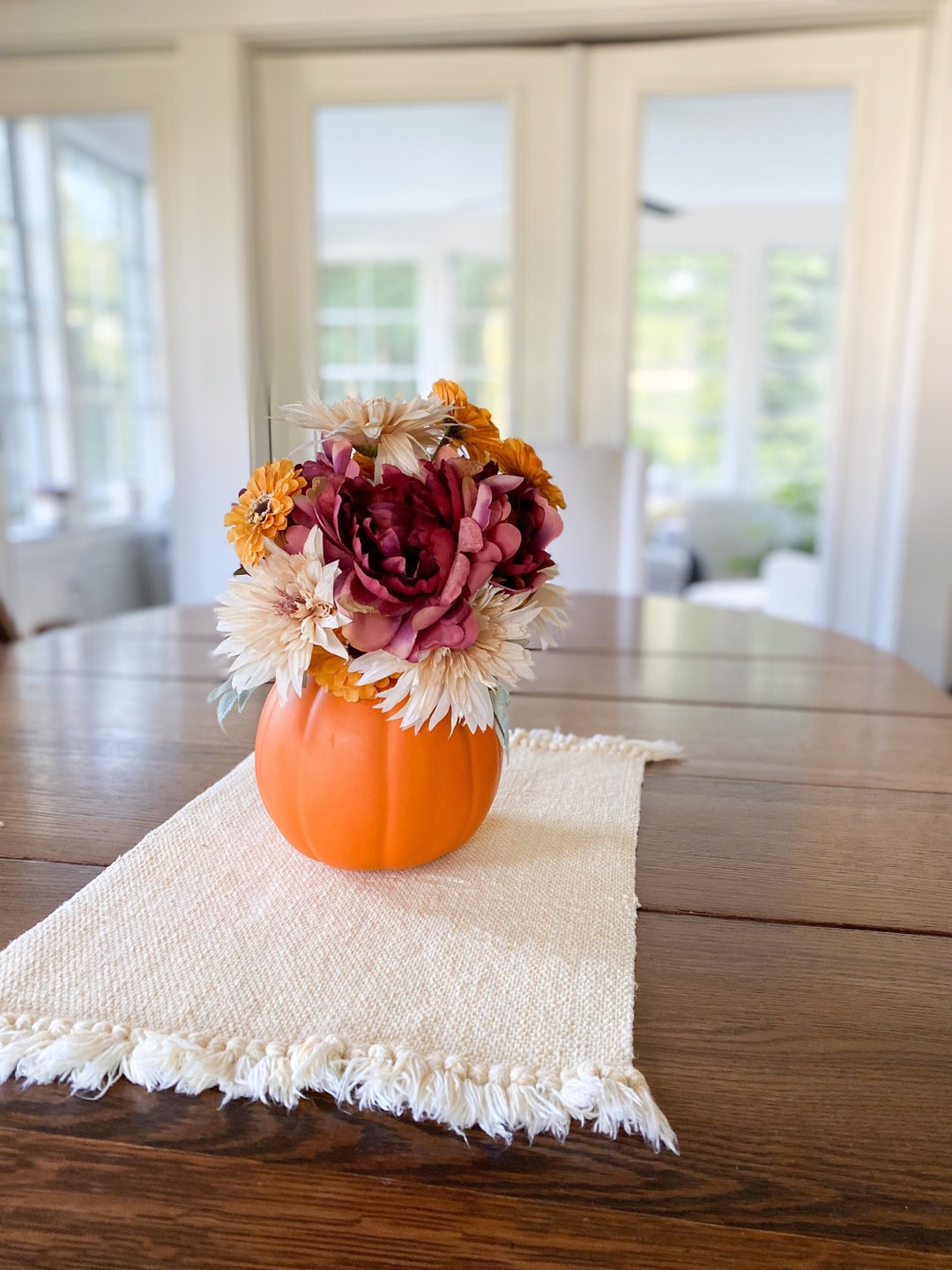 Fall Pumpkin Centerpiece, Fall Table Decor, Pumpkin With Flowers ...