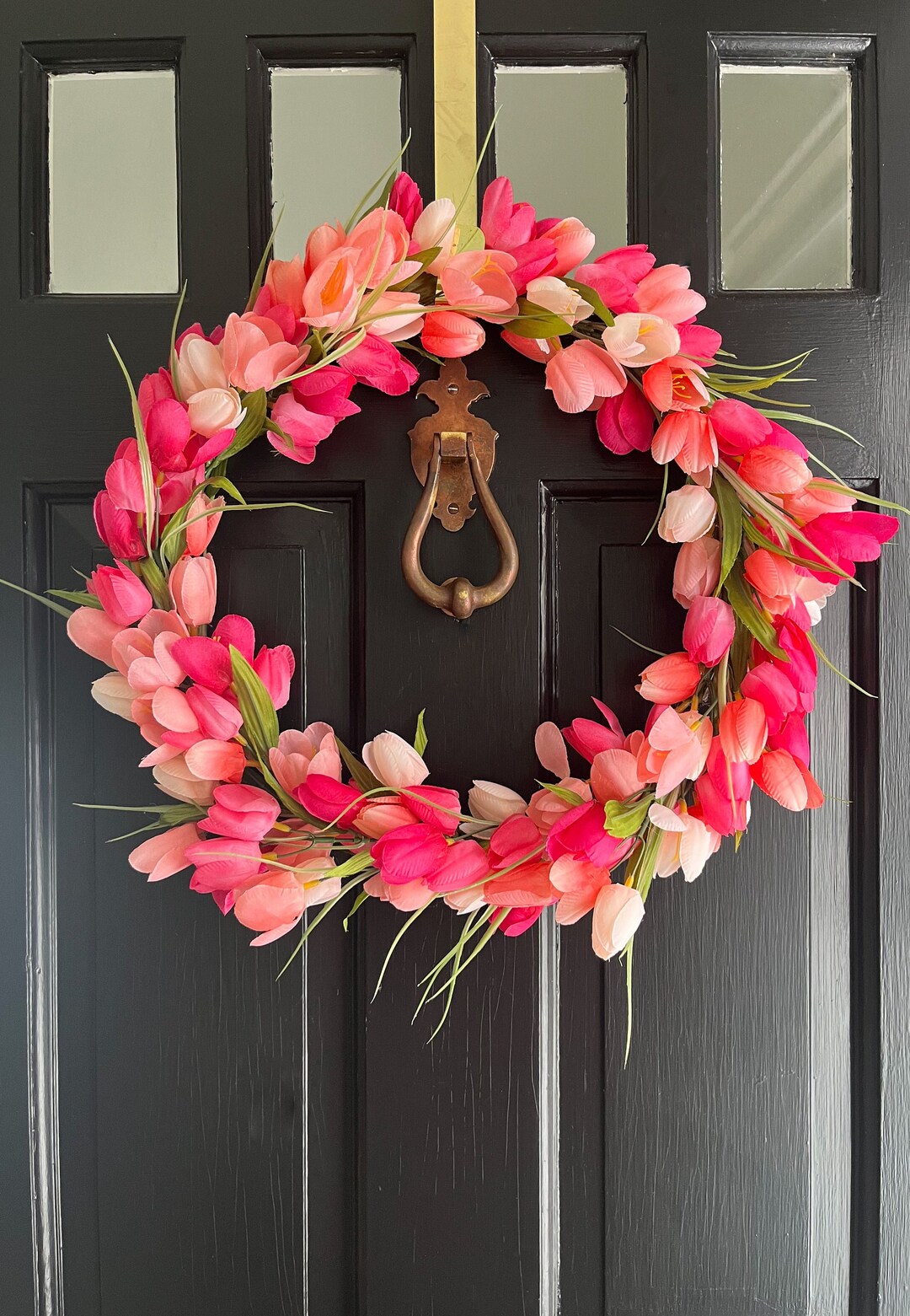 Pink Tulip Spring Embroidery Hoop Wreath Tulip and Crocus Spring Wreath ...