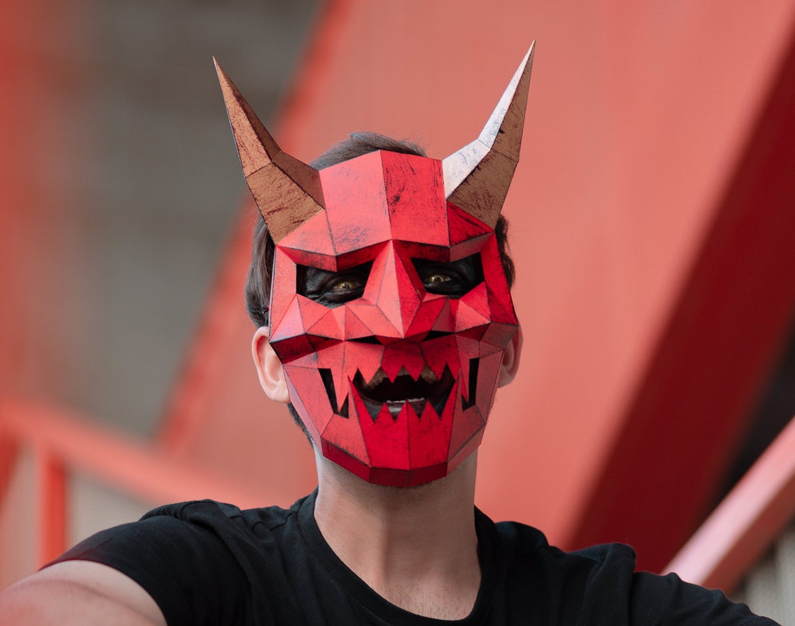 Máscara de Demonio Japonés / Oni / Hannya de Papel | Etsy España