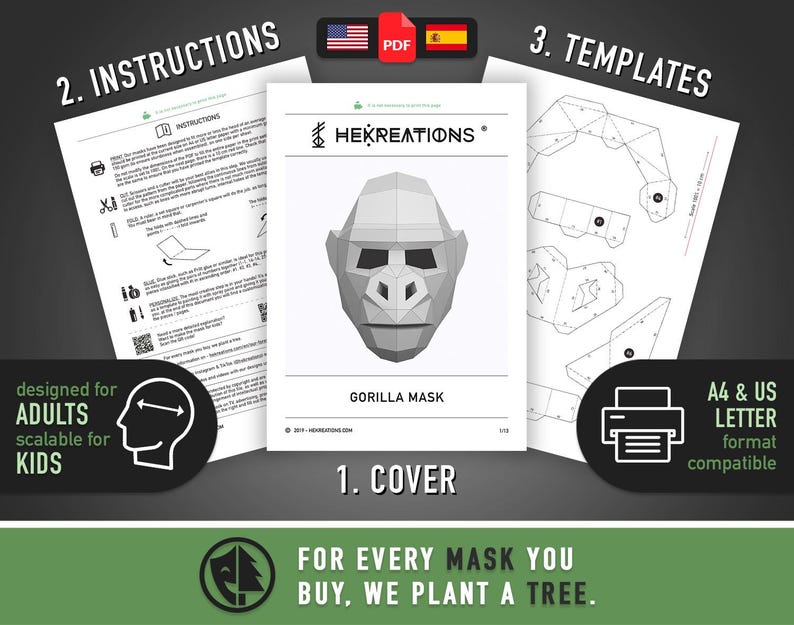 Gorilla Mask | DIY Paper Mask, Printable Template, Papercraft, 3D Mask ...