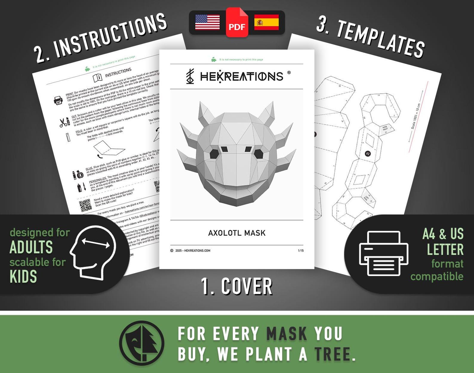 Axolotl Mask | DIY Paper Mask, Printable Template, Papercraft, 3D Mask ...