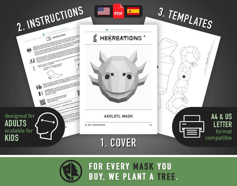 Axolotl Mask | DIY Paper Mask, Printable Template, Papercraft, 3D Mask ...