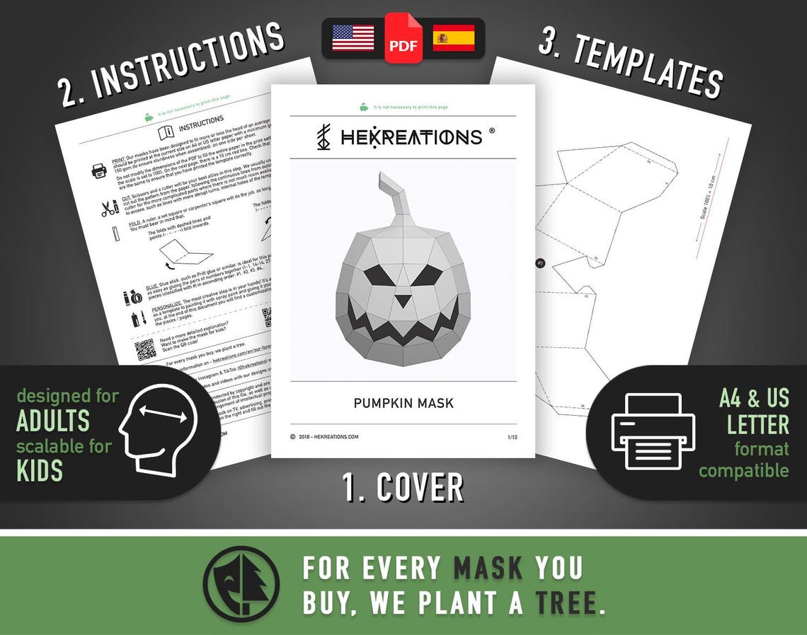 Pumpkin Mask | DIY Paper Mask, Printable Template, Papercraft, 3D Mask ...
