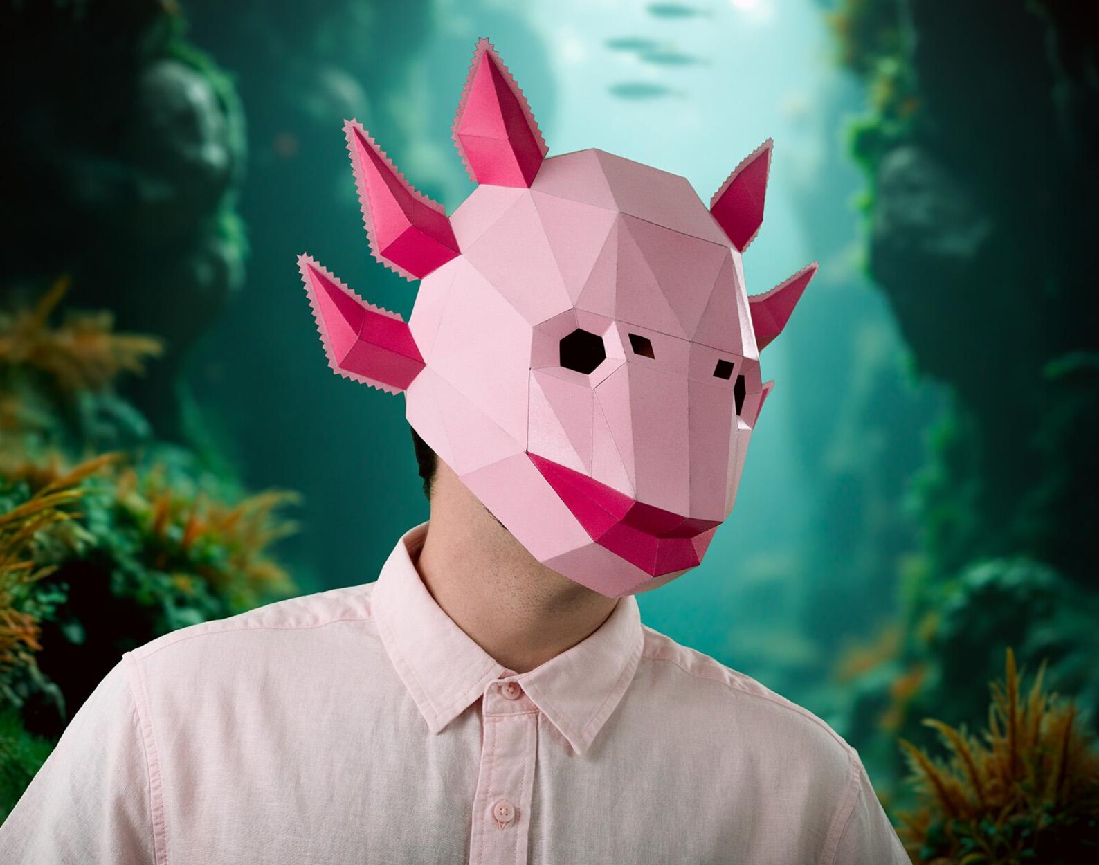Axolotl Mask | DIY Paper Mask, Printable Template, Papercraft, 3D Mask ...