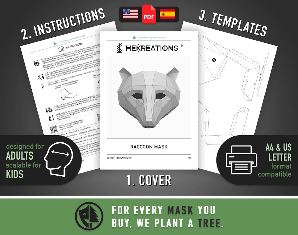 Raccoon Mask | DIY Paper Mask, Printable Template, Papercraft, 3D Mask ...
