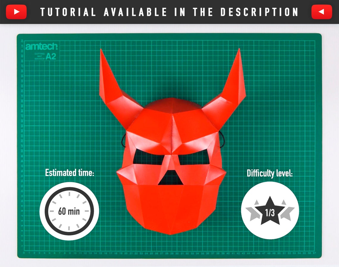 Demon Mask Devil Mask DIY Paper Mask Animal Mask | Etsy