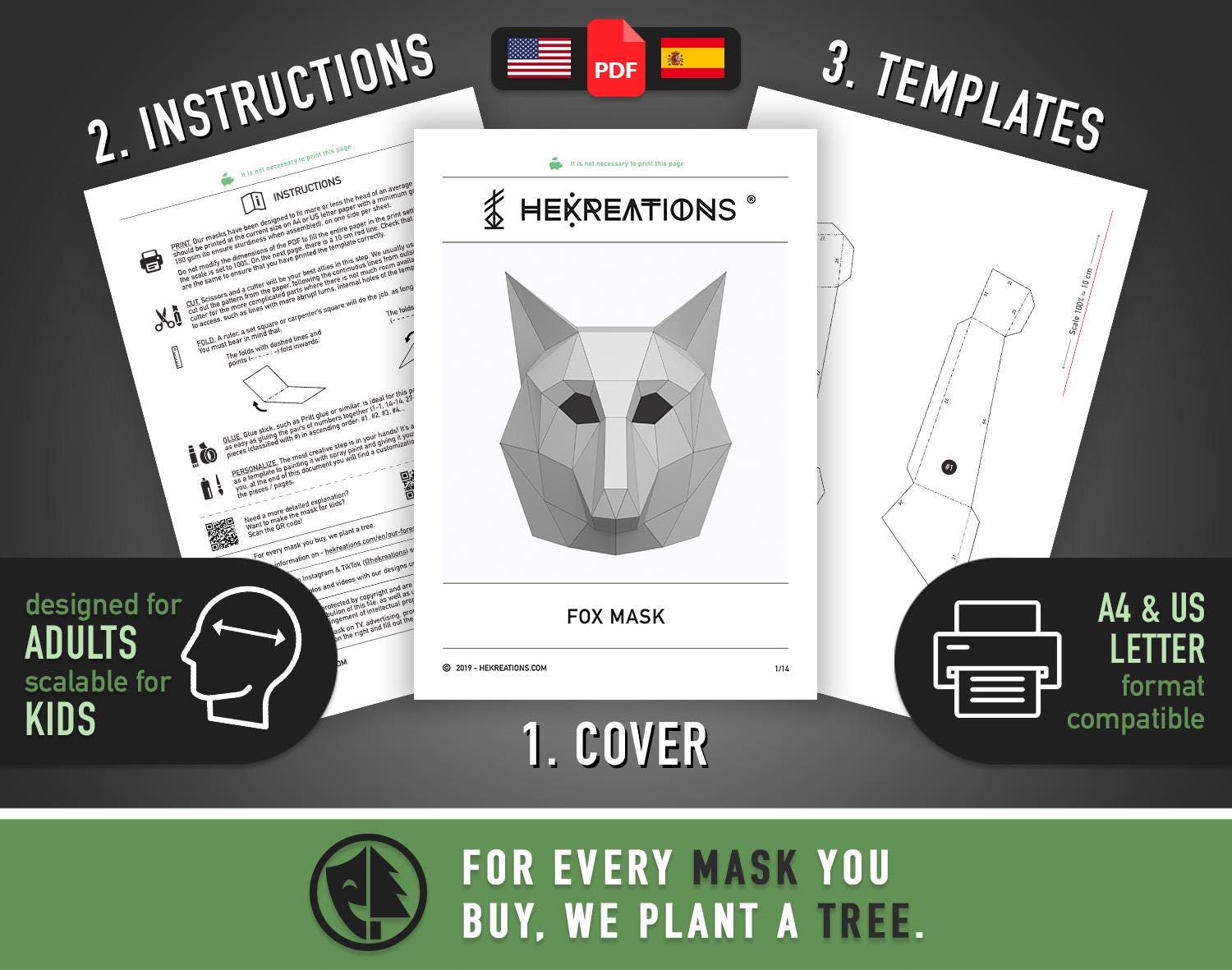 Fox Mask | DIY Paper Mask, Printable Template, Papercraft, 3D Mask ...