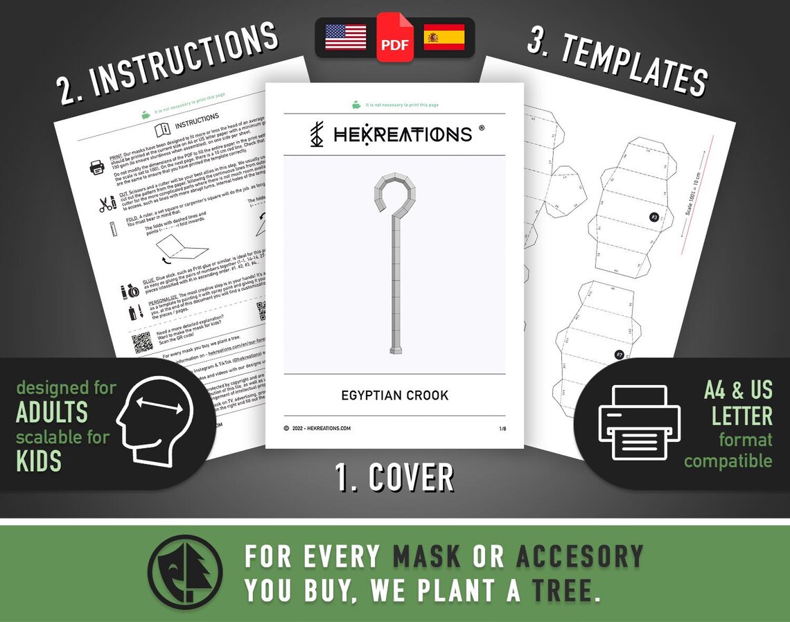 Pharaoh Tut Costume Set | Mask + Crook + Flail | Printable Templates ...