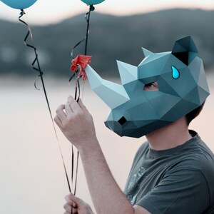 Rhino Mask | DIY Paper Mask, Printable Template, Papercraft, 3D Mask ...