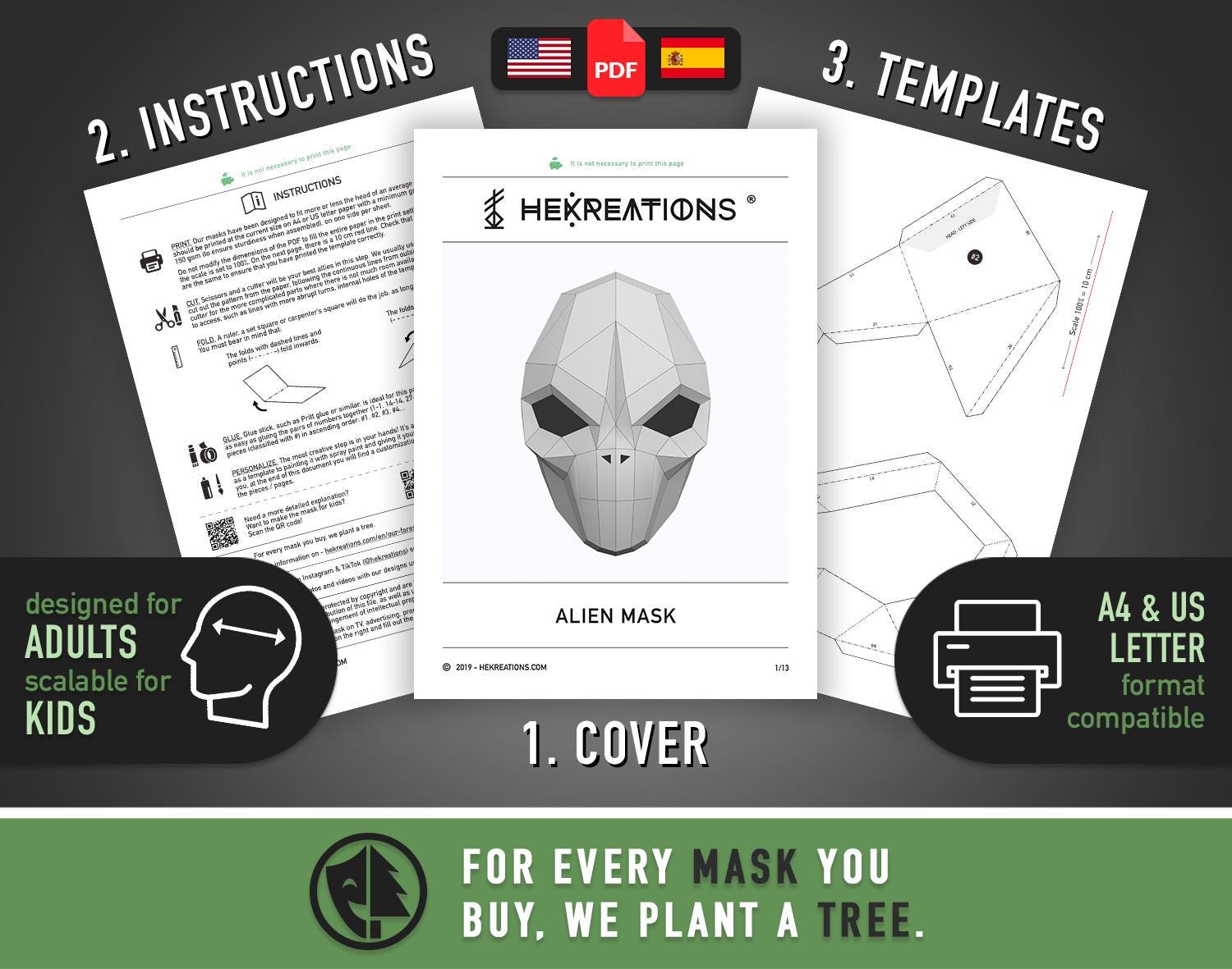 Alien Mask | DIY Paper Mask, Printable Template, Papercraft, 3D Mask ...