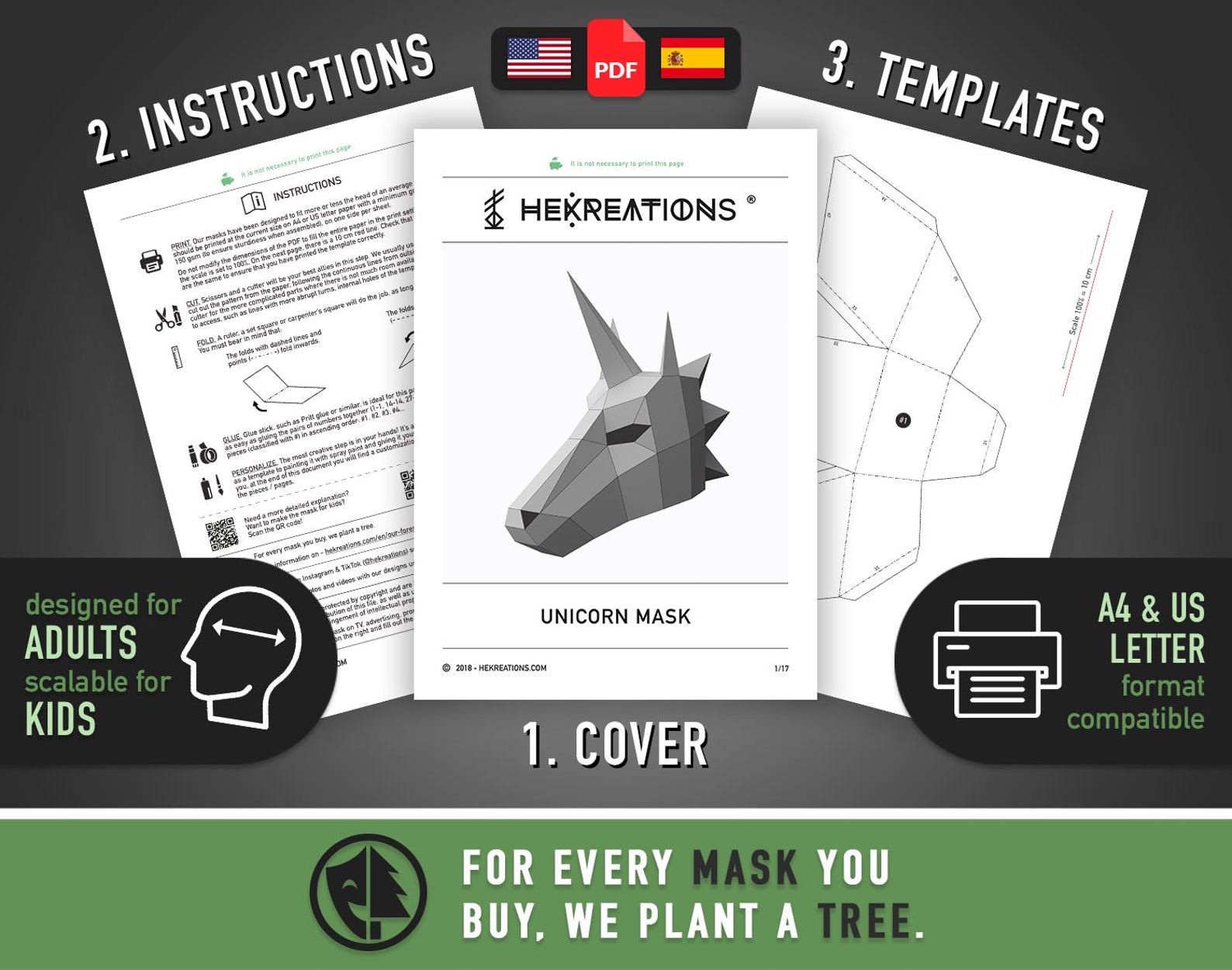 Unicorn Mask | DIY Paper Mask, Printable Template, Papercraft, 3D Mask ...